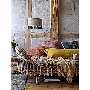 Bloomingville Yellow Knit Fringe Pattern Cotton Blend Throw, 63" x 51"