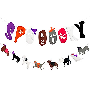 pinkblume Halloween Dog Party Decorations Spooky Puppy Hanging Bunting Banner with Ghosts Pumpkin Witch's hats Dog Paws and Bones for All Hallows Eve Happy Halloween Birthday Holiday Party Supplies