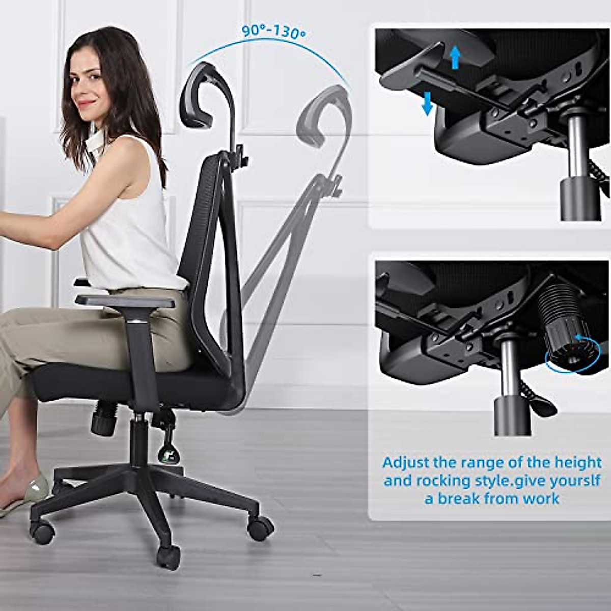 FENICHI Office Chair Ergonomic Home Office Desk Chairs,Adjustable Height Big and Tall Mesh Computer Chair,Reclining Chair,Comfortable and Ergonomic Gaming Chair for Home Office (Black-1pack)