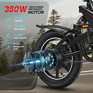 PEXMOR Electric Bike for Adults, 350W Motor (Peak 500W) Folding Ebike | Full Suspension | 36V 6AH Battery, 14" Foldable Commuter City Electric Bicycle for Adults/Teens, Complies to UL2849