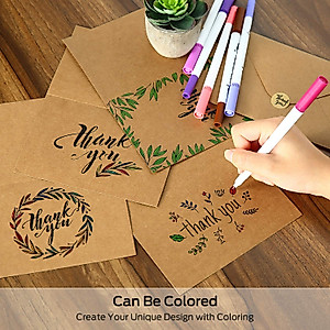 144 Bulk Thank You Cards with Self-Seal Envelopes, Brown Kraft Thank You Notes Box Set with Elegant 8 Designs Greeting Card for Wedding, Business, Birthday, Baby Shower, Blank Inside, 4 x 6 Inch