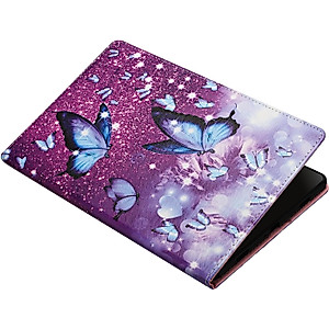 YUNHOTIC Case for Samsung Galaxy Tab A7 Lite 8.7 inch [ SM-T220/T225/T227 ] 2021 Model, Premium PU Leather Folding Stand Cover with Pen Holder & Multiple Viewing Angles - Purple Butterfly