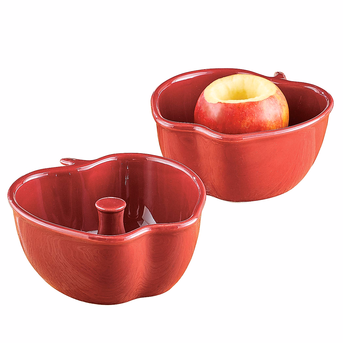 Collections Etc Apple Shaped Dessert Bakers - Set of 2, Great for Entertaining and Seasonal Desserts
