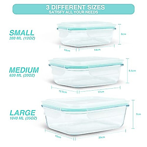 Ehi's Glass Food Storage Containers Set - Meal Prep Container with Locking Lids - 100% Leakproof, BPA-Free & Airtight Portion Control Lunch Containers, Freezer-to-Oven-Safe Food Containers, Set of 3