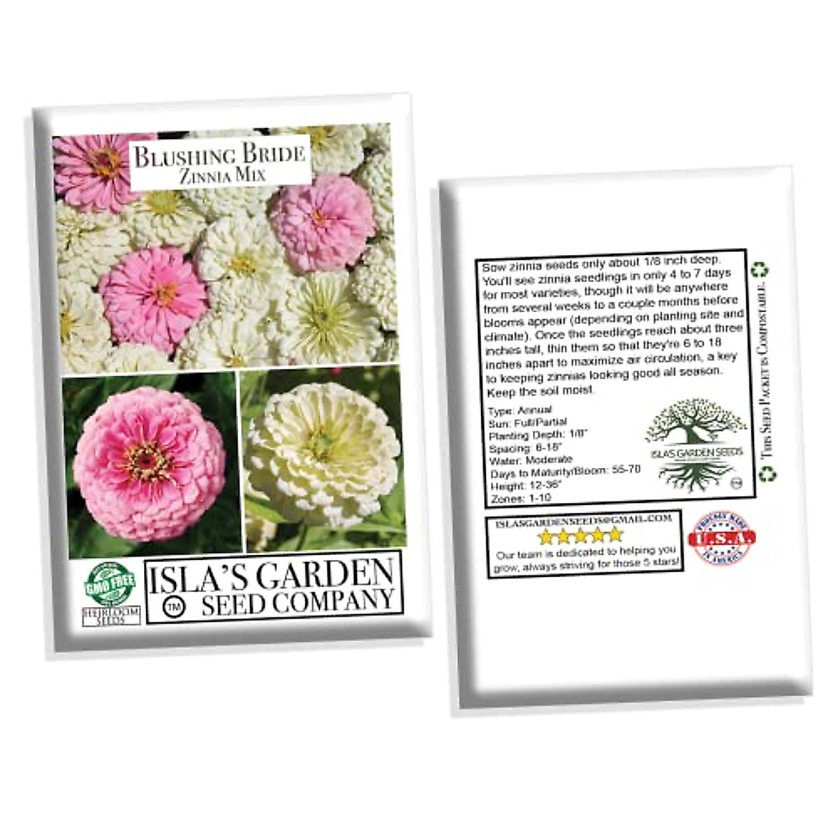 "Blushing Bride Mix" Zinnia Seeds for Planting, 200+ Flower Seeds Per Packet, (Isla's Garden Seeds), Non GMO & Heirloom Seeds, Botanical Name: Zinnia elegans, Great Home Garden Gift