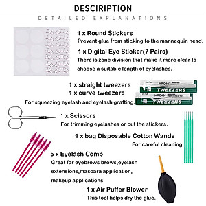 19pcs False Eyelashes Extension Practice Exercise Set, Professional Flat Mannequin Head Lip Makeup Eyelash Grafting Training Tool Kit for Makeup Practice Eye Lashes Graft White-with Glue