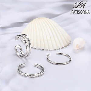 PATISORNA 925 Sterling Silver Open Toe Rings for Women Hypoallergenic Adjustable Cuff Toe Ring Set Minimalistic Toe Rings Foot Jewelry A