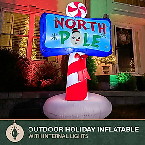 Fraser Hill Farm 6-Ft. Tall North Pole Sign Blow Up Inflatable with Lights, Outdoor Christmas Inflatable Decoration for Lawn and Yard, Giant Festive Holiday Decor