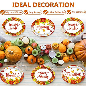 50PCS Thanksgiving Oval Paper Plates Large 11” Disposable Fall Party Autumn Maple Leaf Give Thanks Platters, Gold Foil Fall Design Heavy Duty Dish Tray for Picnic Carnival Dinner Tableware, White