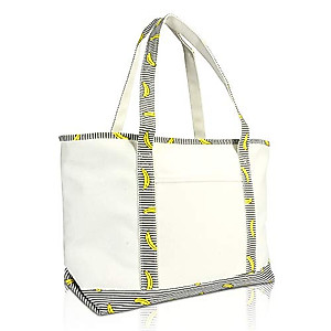 DALIX 23" Premium 24 oz. Cotton Canvas Shopping Tote Striped Banana