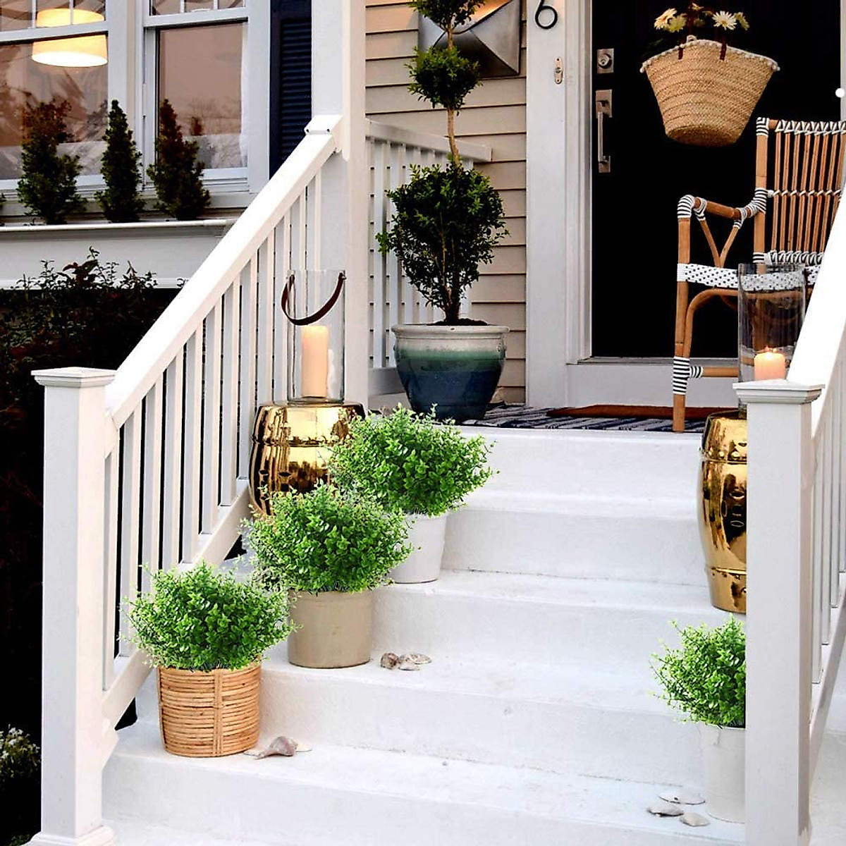 GREENRAIN 12 Bundles Artificial Flowers Outdoor Fake Flowers for Decoration UV Resistant No Fade Faux Plastic Plants Garden Porch Window Box Décor (Green)