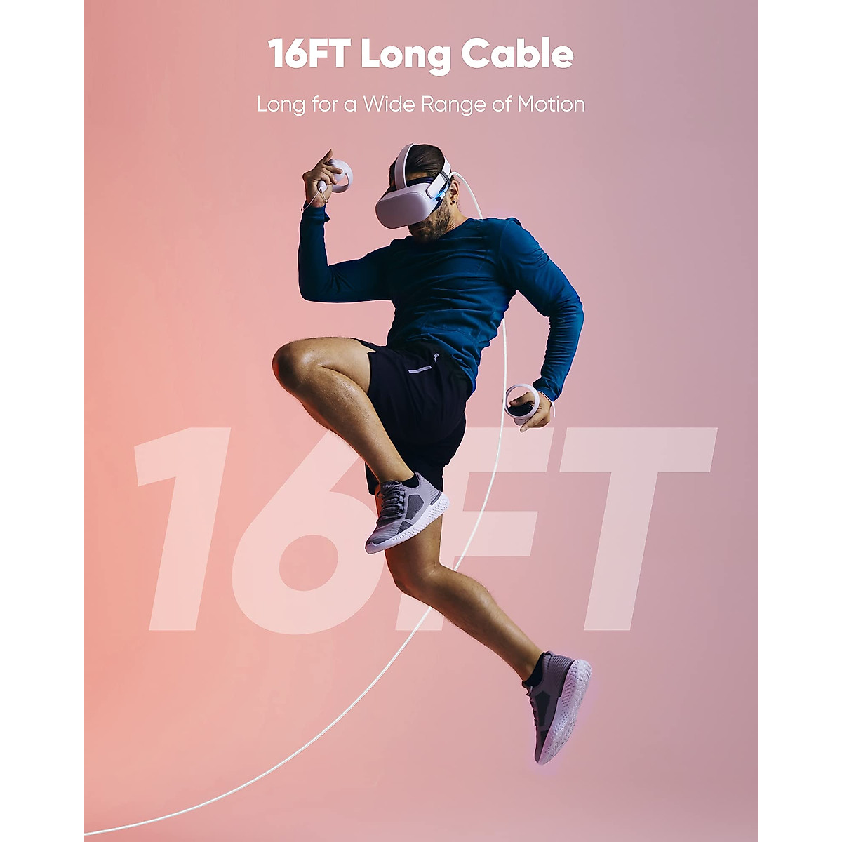 Snowkids 16Ft Link Cable [for Oculus Quest 2/Pico 4] VR Accessories PC Steam, High Speed Data Transfer Cord, USB 3.0 to USB C Cable for VR Headset Gaming