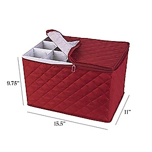 Richards Homewares China Storage Chest, for Stemware Upto 12-Glass, Quilted Canvas-Crimson