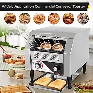 Dyna-Living Commercial Toaster 300 Slices/Hour Stainless Steel Restaurant Toaster Conveyor 2200W Heavy Duty Industrial Conveyor Toasters Bagel Toaster Conveyor Belt Toasters for Restaurant or Bakery
