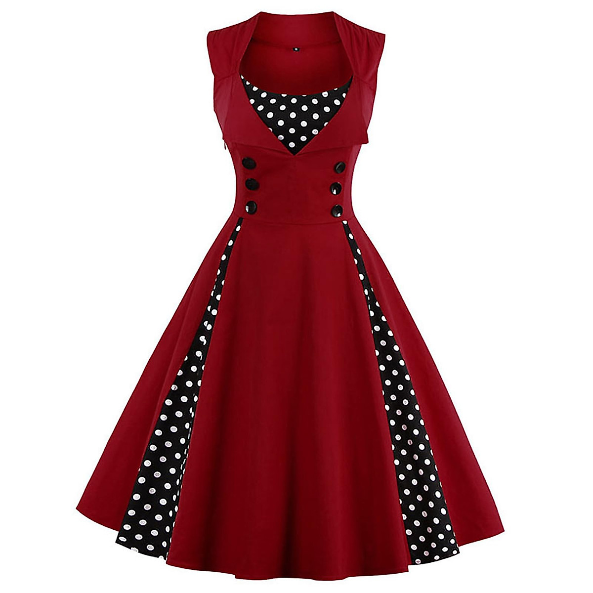 KILLREAL Women's Vintage Polka Dot Print A-Line Pin Up Style Sleeveless Cocktail Party Casual Dress Wine Red Medium
