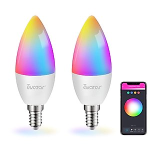 2 Pack E12 LED Light Bulb Compatible w/Google Siri Alexa Light Bulb 5W Type B Smart Bulb RGBCW 16 Million Color Changing Light Bulb 2.4G WiFi B11 Candelabra Bombillos Work w/Smart Life APP