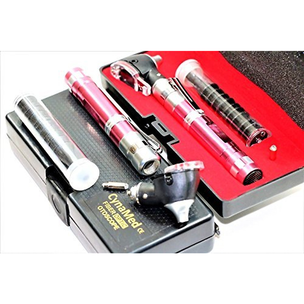 Premium Home Use Plus Student LED Otoscope Set Kit Fiber Optic Ear Light Design Washable Speculum Tips for Children Adults and Pets Pink Cynamed