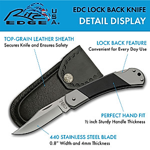 Szco Supplies 8.5” Black G10 Handled Lock Back Folding EDC Utility Knife with Leather Sheath