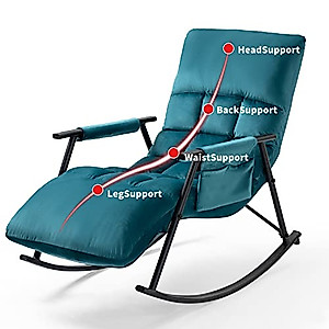 ZJhome Velvet Accent Folding Rocking Recliner Chair Nursery with Side Pocket Adjustable High Back & Foot Rest, Comfortable Upholstered Nursing Glider Rocker Armchair for Living Room, Bedroom(Teal)