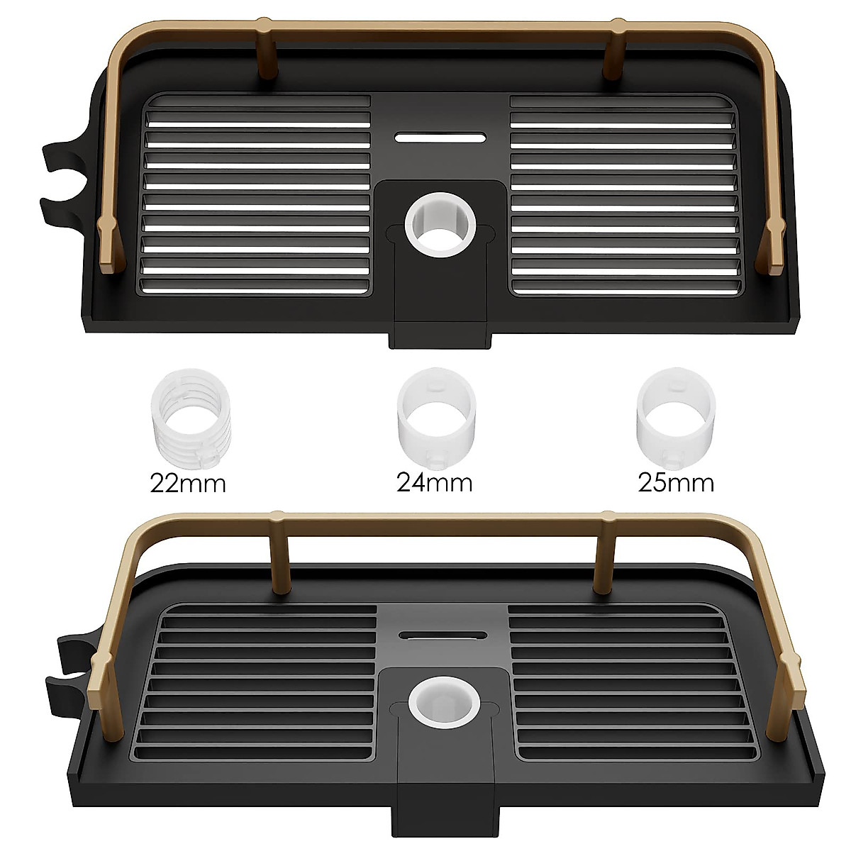 Linkidea Direct Shower Caddy Shelf for 22/24/25 mm Slide Bar, Bathroom Shower Rack Organizer Sponge Holder for Shampoo Soap with Guardrail and Hanging Hook (Black)