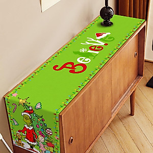 Nepnuser Green Christmas Table Runner Welcome to Whoville Believe Theme Party Decoration Xmas Winter Holiday Home Kitchen Island Decor 72Inches Long (Green, 13" x 72")