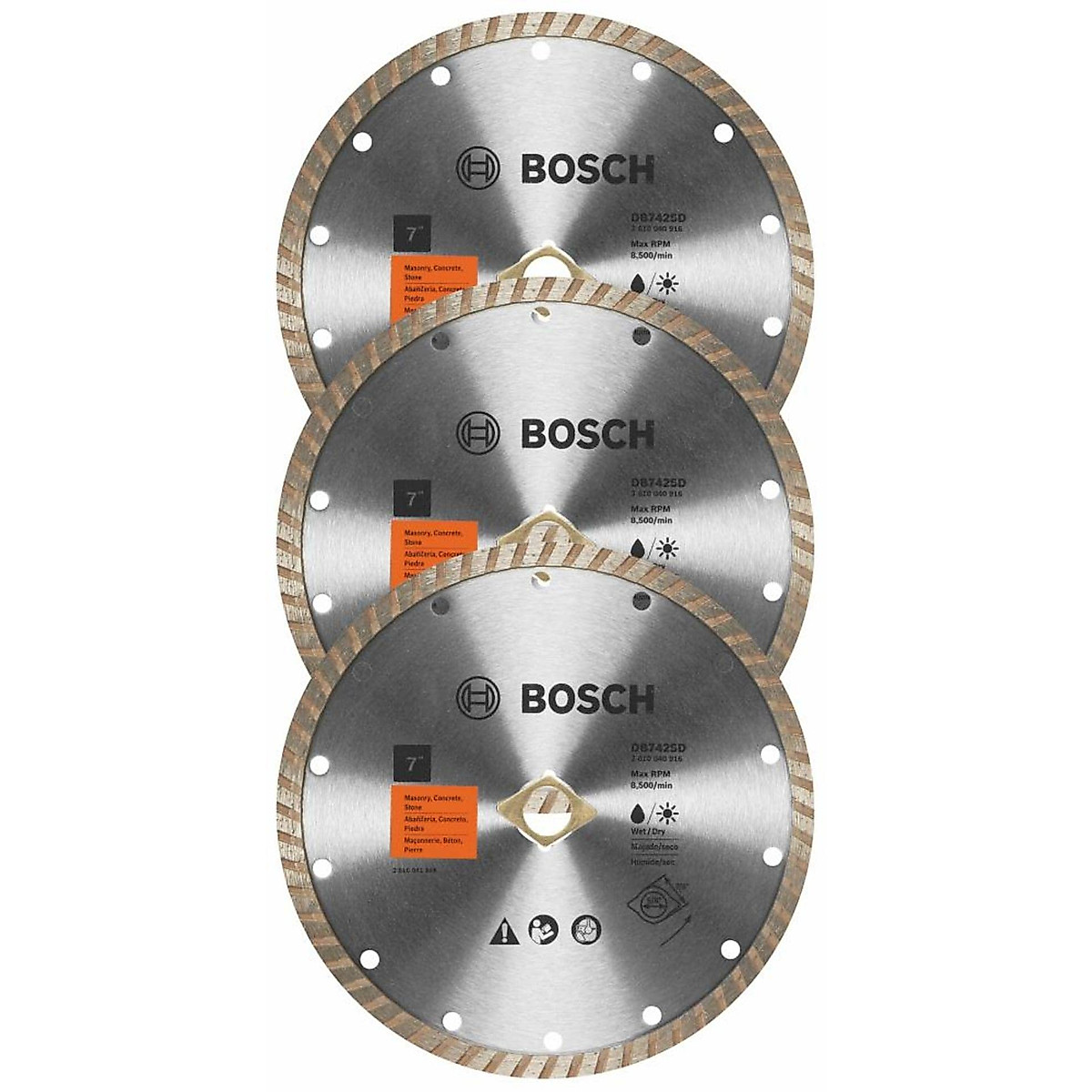 Bosch DB742SB3 3 pc. 7 In. Standard Turbo Rim Diamond Blades for Smooth Cuts
