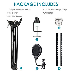 YOUSHARES Upgraded Quadcast Mic Stand with Pop Filter - Scissor Mic Boom Arm and 3 Layers Windscreen Compatible with HyperX Quadcast S Microphone to Improve Sound Quality
