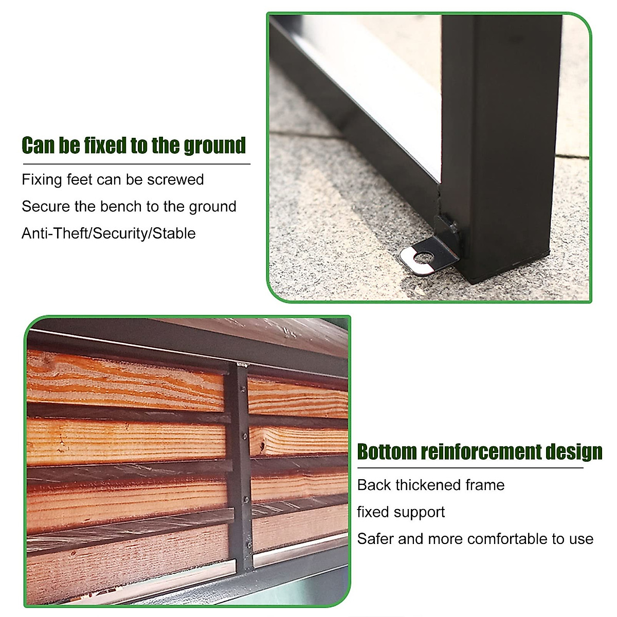 Garden Bench Park Slatted Seats Patio Loveseat, Outdoor Wooden Backless Porch Bench Metal Frame Chair, Lawn Front Porch Path Yard Decor Deck Furniture for 2-3 Person Seat, For Hospital/School/Plaza