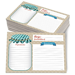 Neatz Mason Jar Recipe Cards - 50 Double Sided Cards, 4x6 inches. Thick Card Stock