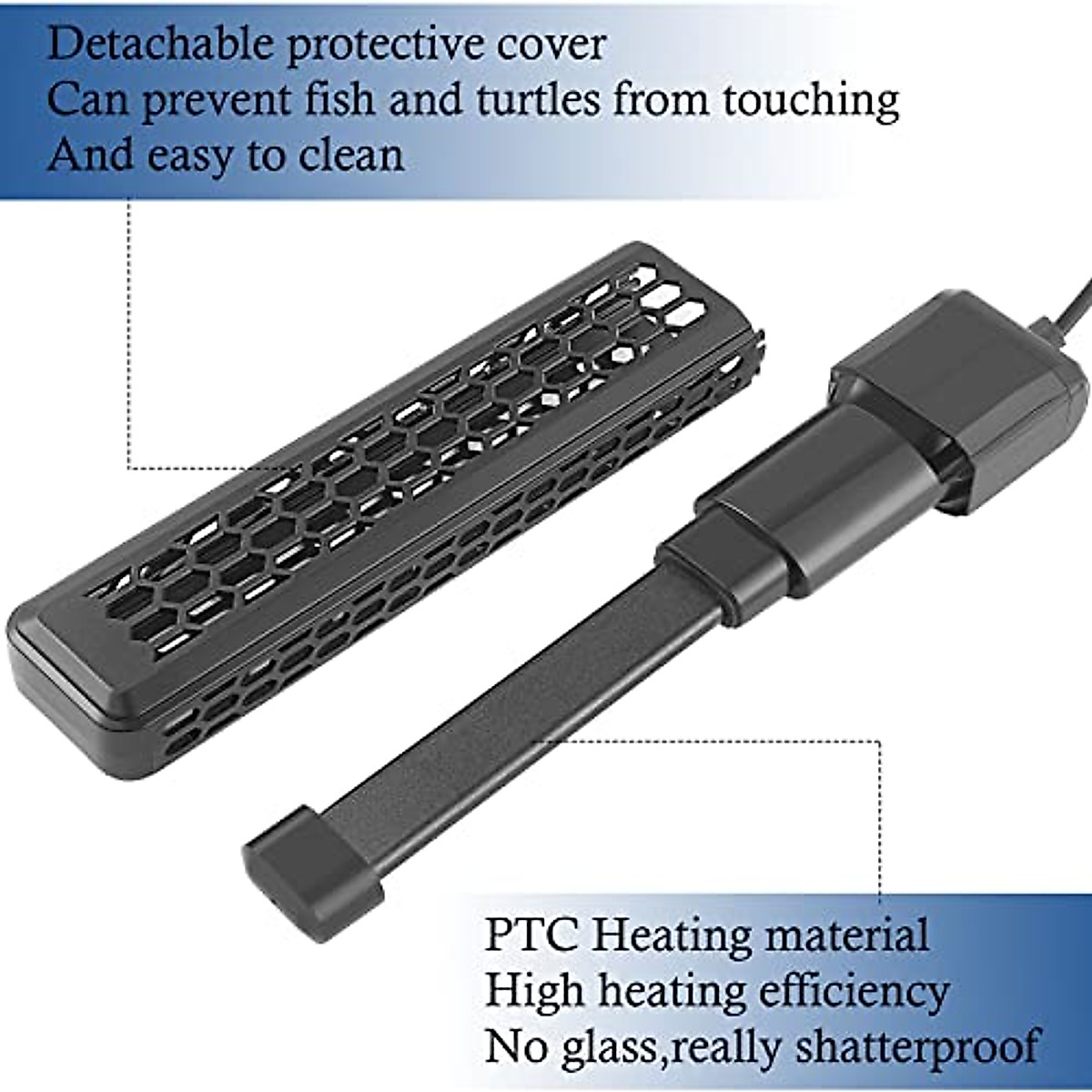 HITOP PTC Adjustable Aquarium Heater, Sturdy Fish Tank Heater with Protective Cover, 100W/200W/300W/400W Heater for Fresh/Saltwater Fish/Turtle Tank up to 120 Gallon