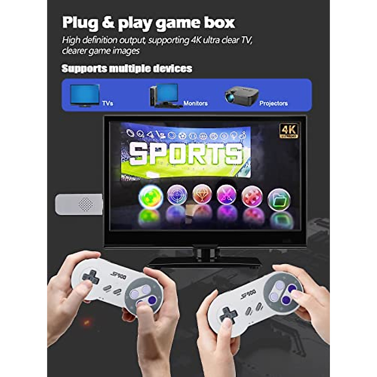 Fadist Retro Game Console, Built in 1700+ Classic Games, 4K HD Output,with 2 Ergonomics Controllers, Plug and Play Game Console, Ideal Gift for Kids, Adult, Friend, Lover