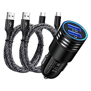3.4A Fast Car Charger Type C Cigarette Lighter Plug USB Adapter Android Phone Charger Cable for Samsung Galaxy S24/A15/A54 5G/A14 5G/A53/A13/A23/A03S/A12/A32/A42/A52/A51/A71/S23/S22/S21/S20/S10/S9/S8