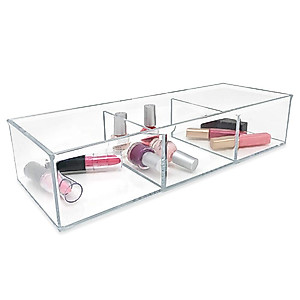 Isaac Jacobs Large 3-Compartment Acrylic Stackable Organizer (12.9" L x 5" W x 2.7" H), Multi-Sectional Tray & Storage Solution for Makeup, Craft Supplies, Bathroom, Kitchen, Office (Clear)