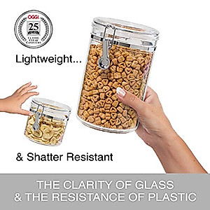 Oggi 5pc Clear Canister Set with Clamp Lids Airtight Containers in Sizes Ideal for Kitchen & Pantry Storage of Bulk, Dry Foods Including Flour, Sugar, Coffee, Rice, Tea, Spices & Herbs