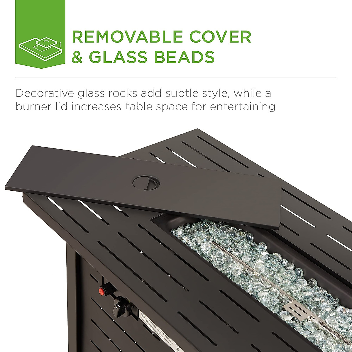 Best Choice Products Fire Pit Table 42in 50,000 BTU Rectangular Steel Propane Gas for Outdoor, Patio w/Burner Lid, Auto Ignition, Hideaway Tank Storage, Cover, Glass Beads - Dark Brown