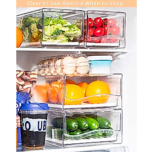 Ornafort 2Pack Fridge Organizer Bins with Pull Out Drawer Stackable Refrigerator Drawers Set for Save Vertical Space, Clear Cabinet Organizers for Kitchen Pantry Bedroom Office Closet Produce Storage