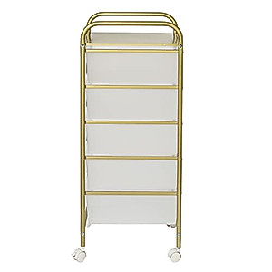 5-Drawer Rolling Storage Cart with Plastic Drawers, Gold