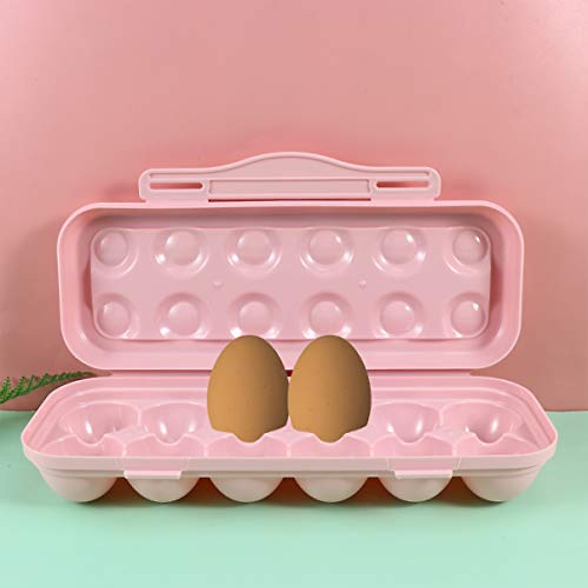 DOITOOL 2PCS Plastic Egg Holder for Refrigerator Deviled Egg Tray with Lid,Kitchen Shockproof Plastic Egg Storage Container for Fridge (Pink)