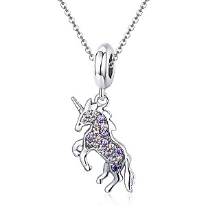 ABAOLA Animals Charm 925 Sterling Silver PET Charm Beads fit Pandora Charms Bracelet & Necklace (Light Purple Shiny Unicorn)