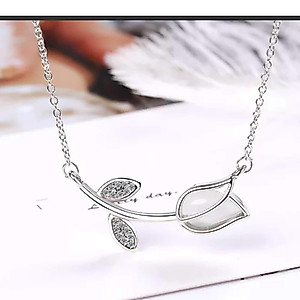 Tafeily Tulip Necklace Plated Silver Necklace Tulip Flower Necklace for Women and Girls (silver)