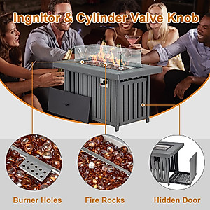 EROMMY Gas Fire Pit Table,38 Inch 50,000 BTU Round Propane Firepits with Lid and Fire Glass,CSA Certification,Add Warmth and Ambience to Gatherings and Parties on Patio Deck Garden Backyard,Brown