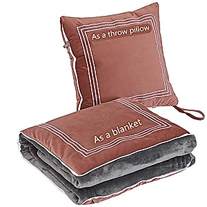 Super Soft Travel Blanket Throw Pillow 2 in 1-15.7 x 15.7 Inches Throw Pillow 59 x 47 Inches Airplane Blanket 2lb Warm Quilt for Rest