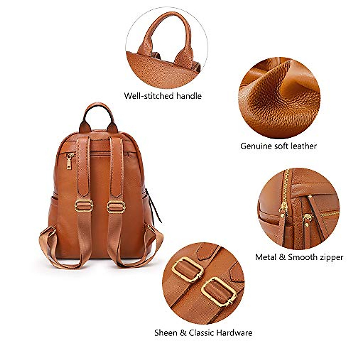 Kattee Genuine Leather Backpack Purse for Women Multi-functional Elegant Daypack Soft Leather Shoulder Bag Office, Shopping, Trip - Brown