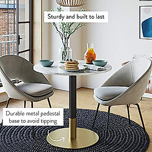 Nathan James Bistro Lucy Small Mid-Century Modern Kitchen or Dining Table with Faux Carrara Marble Top and Brushed Metal Pedestal Base, Black/Gold 31D x 31.5W x 29H in