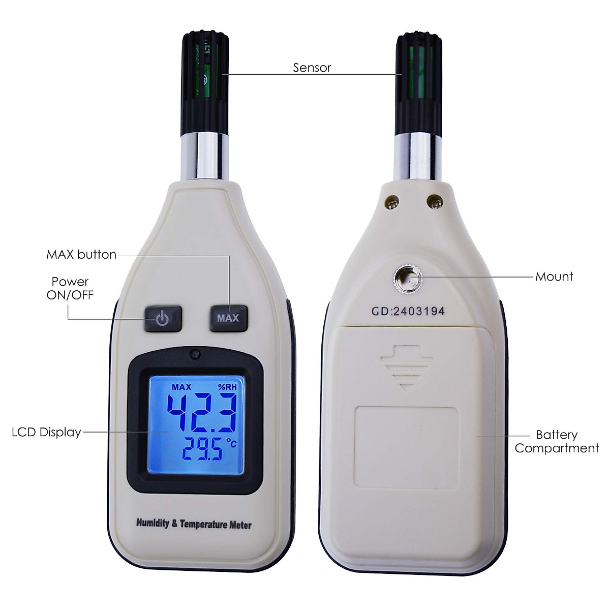 Handheld Digital Humidity & Temperature Meter 0~100% RH/ -30~70°C (-22~158°F) LCD Display Backlight Moisture Thermo Hygrometer Thermometer Small Tester Gauge for Home Kitchen Indoor Outdoor