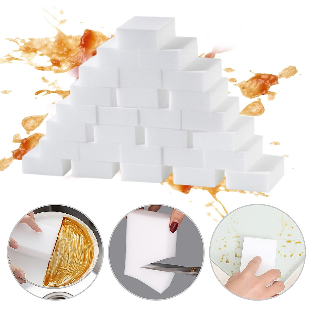 Magic-Sponges Cleaning Eraser, 100 Pack Melamine Sponge Foam Pads, Multi-Functional Household Cleaning Kitchen Dish Sponge for Furniture,Bathroom,Bathtub, Sink,Floor, Baseboard, Wall Cleaner White