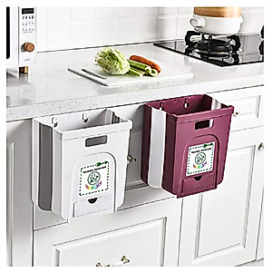 Upgrate Foldable Trash Can 9L Hanging Folding Garbage Bin with Waste Bag Pocket for Home & Portable Outdoor Collapsible Trash Bin (White)