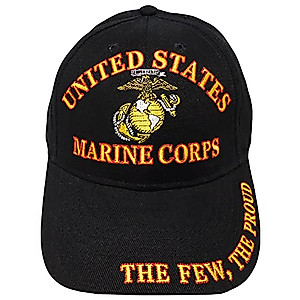 United States Marine Corps EGA The Few, The Proud Black Cotton Adjustable Embroidered Baseball Cap Hat - Officially Licensed