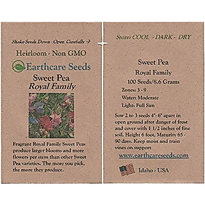 Earthcare Seeds Fragrant Sweet Peas 100 Seeds Royal Family (Lathyrus odoratus)