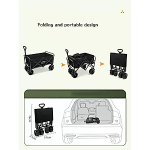 220kg Collapsible Wagon, Heavy Duty Utility Garden Cart, Foldable Wagon Stroller with Wide PU Shock Absorbing Wheels for Outdoor Beach Camp Grocery La